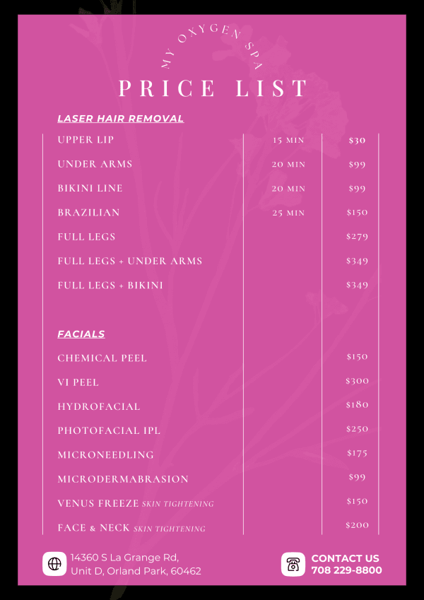 Pricing - Oxygen Med Spa Orland Park | Laser, Facials, & More